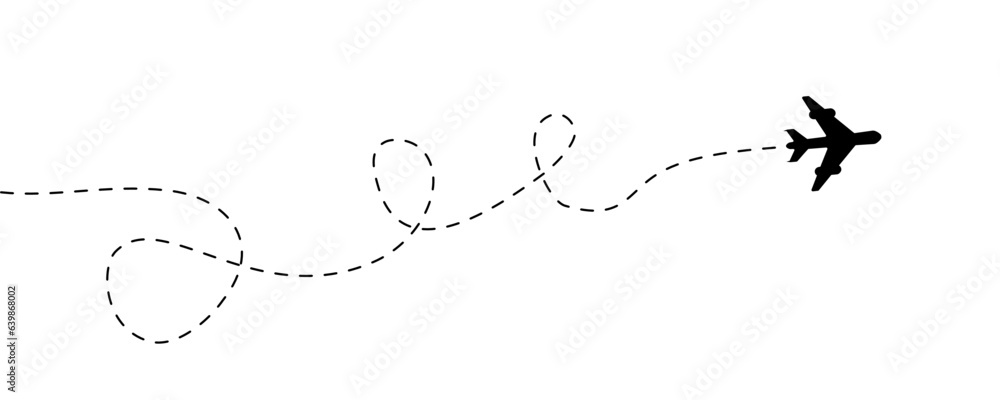 Airplane travel track. Line path icon. Flight start, tourism way ...