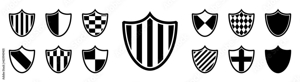 Protect shield vector set. Shields of various shapes with various ...