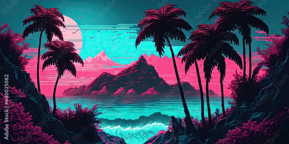 vaporwave, aesthetic, retro, design, illustration, drawing, pink, teal ...
