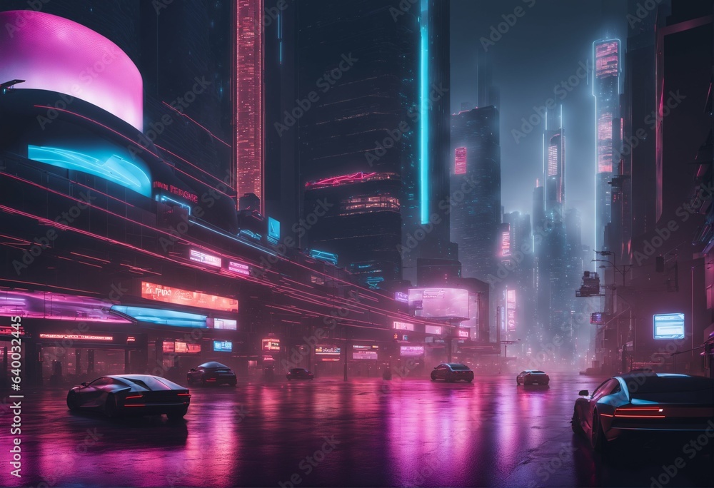 Cyberpunk cityscape with neon lights - hyper-futuristic commercial ...