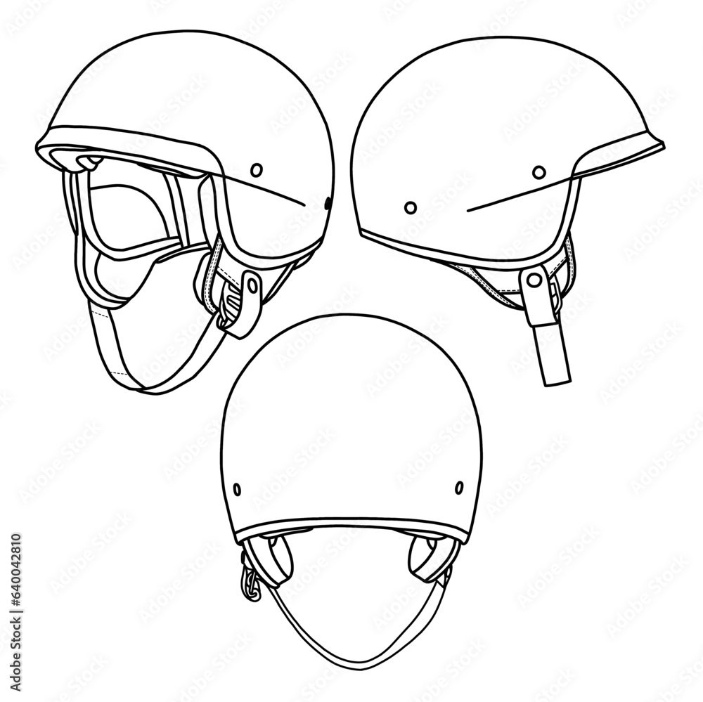 Vektor Technical sketch drawing of half face helmet line art,side and ...