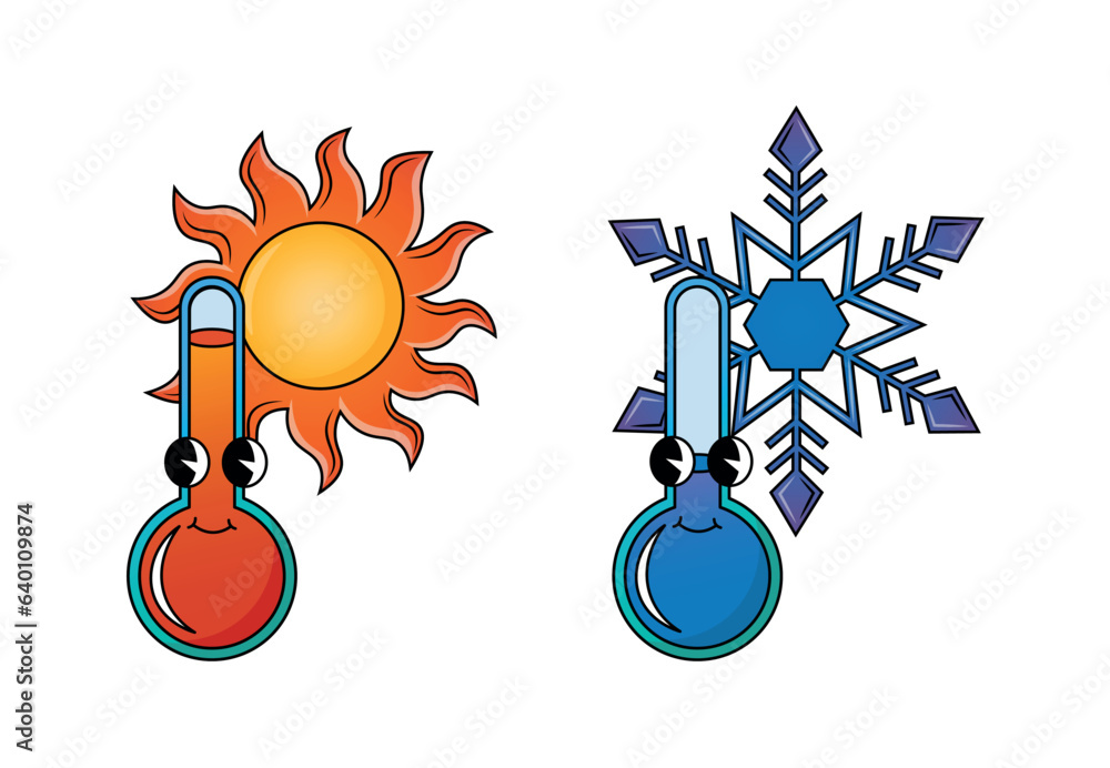 Funny groovy retro clip art of hot and cold temperature thermometers ...