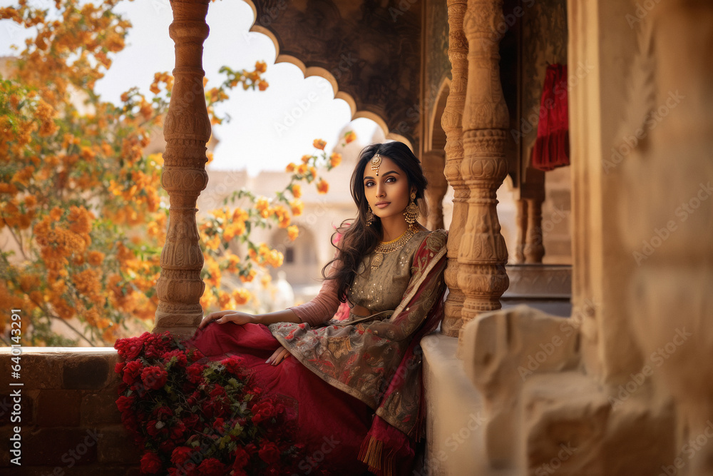 Beautiful indian woman or princess in traditional wear and jwellery ...