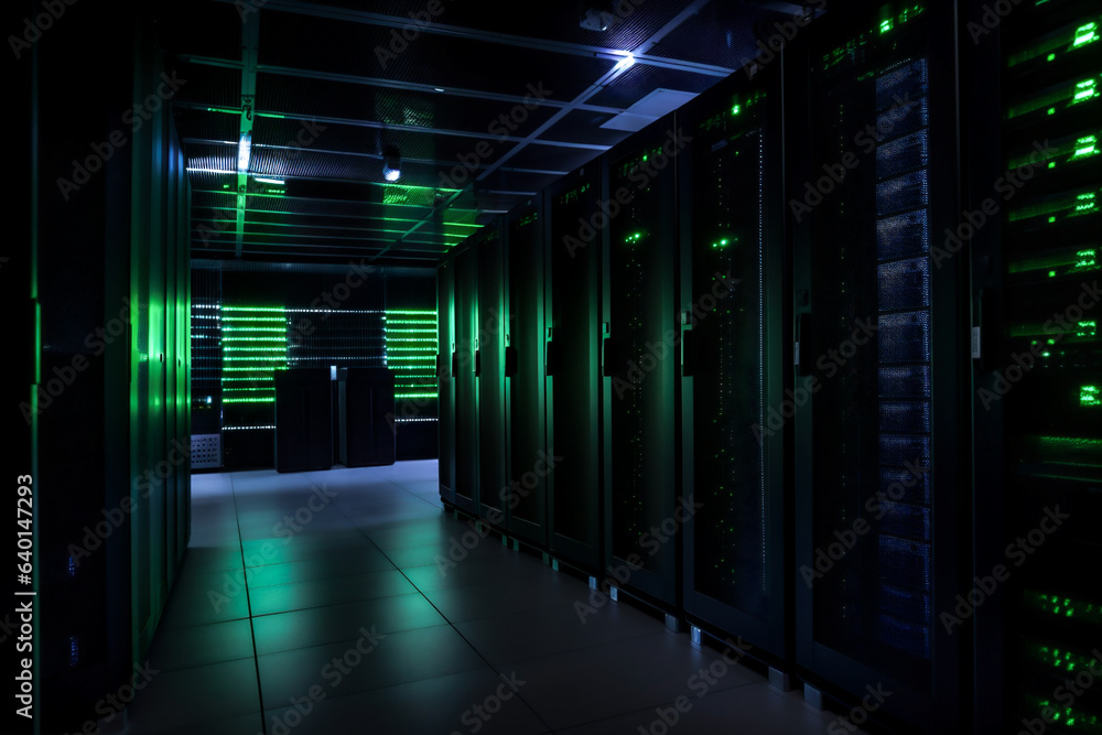 Network Infrastructure. Server room housing racks and supercomputers ...