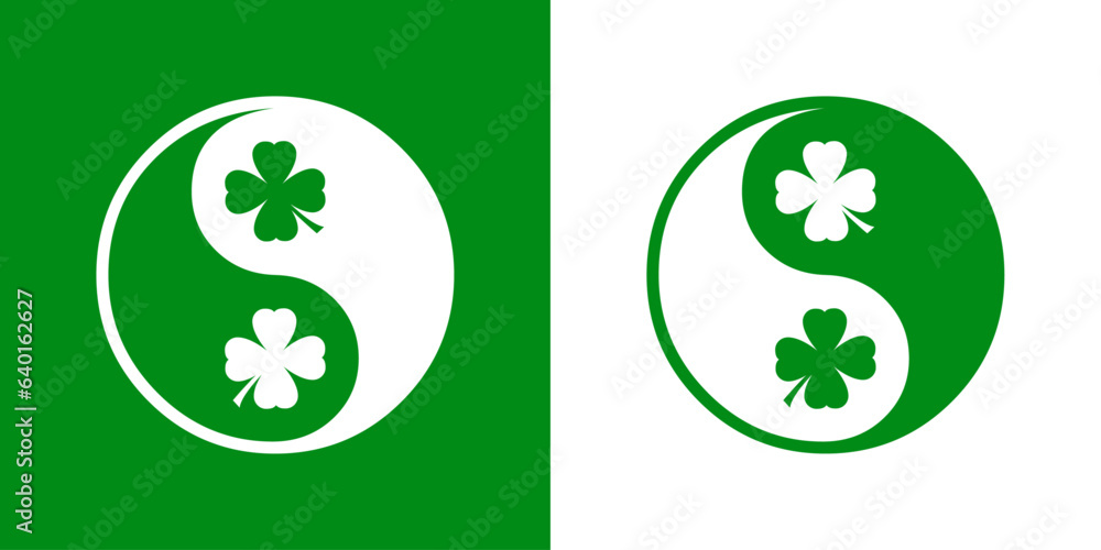 Día de San Patricio. Logo con símbolo yin yang con silueta de treboles ...