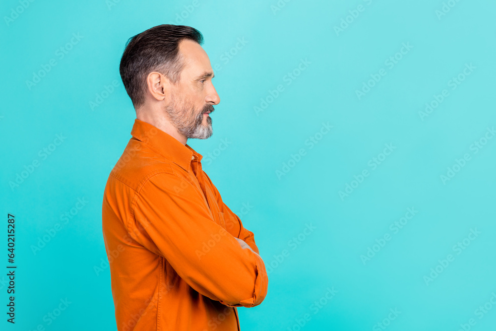 Side profile photo of optimistic man with white gray beard wear stylish ...