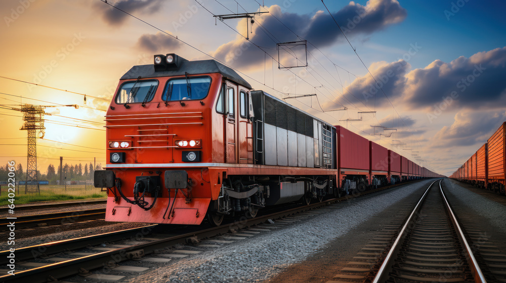 Freight rail transport, locomotive with cargo containers Stock Photo ...