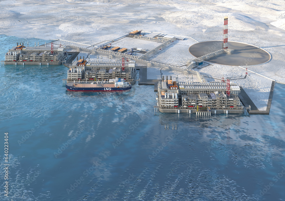 LNG plant based on gravity type with a gas carrier. The Arctic LNG-2 ...