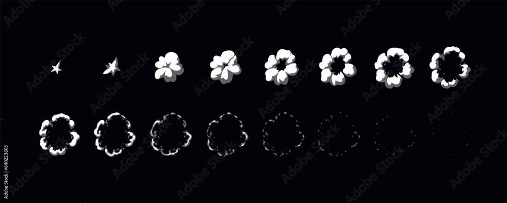 Smoke explosion animation. Dust animated sprite sheet. 2d cartoon ...