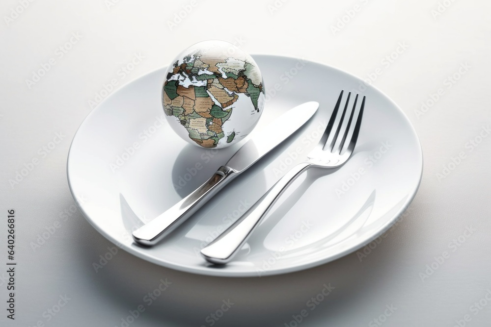 Globe on a plate. The concept of hunger and food security of the planet ...