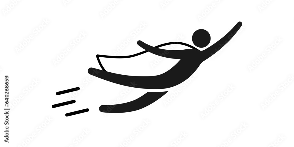 Flying stick figure hero silhouette icon. Clipart image isolated on ...