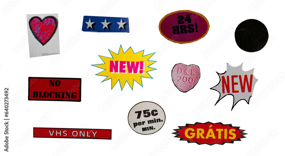 Cutout magazine vintage labels, price, words, stickers, tags, sign and ...