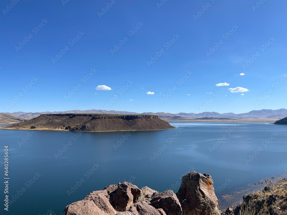 Photo Stock The chullpas of Sillustani are cylindrical or square ...