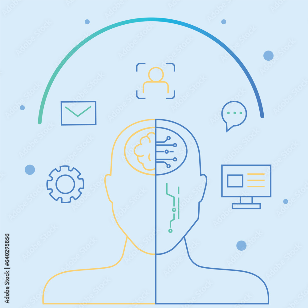 AI vs human. Concept business disruptive illustration. Vector outline ...