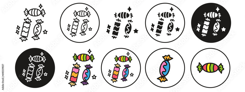Candy Icon. Sweet sugar chewing taffy symbol. Vector set of striped gum ...