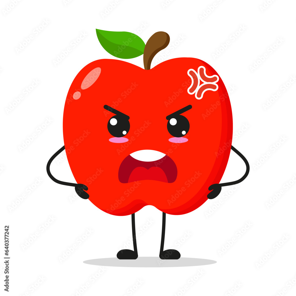 Cute angry red apple character. Funny mad fruit cartoon emoticon in ...