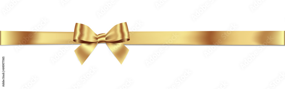 Gold Bow and Ribbon Horizontal Realistic shiny satin with shadow ...