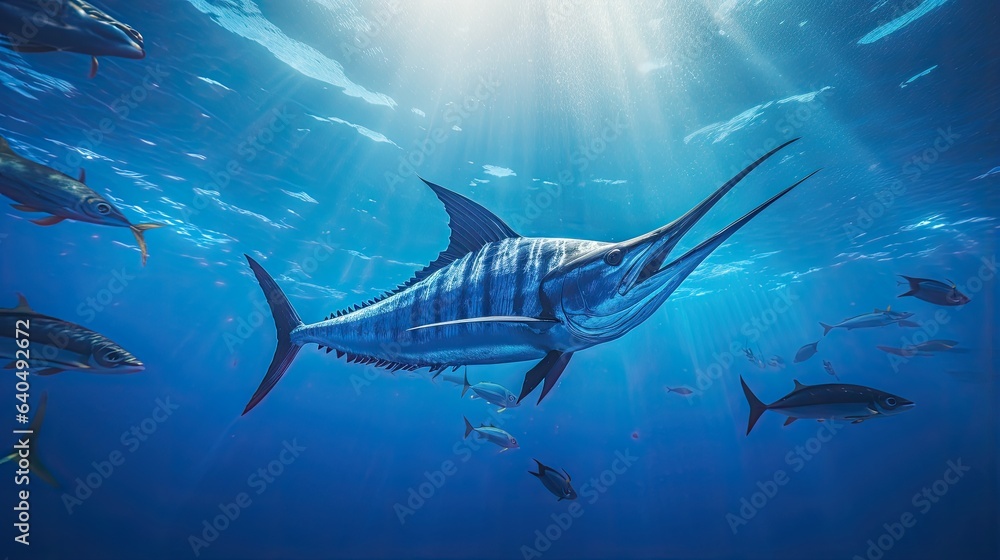 Portrait blue marlin fish appearing in the sea AI Generative Stock ...