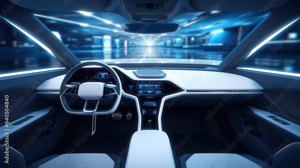 Interior of a self-driving car controlled by an artificial intelligence ...