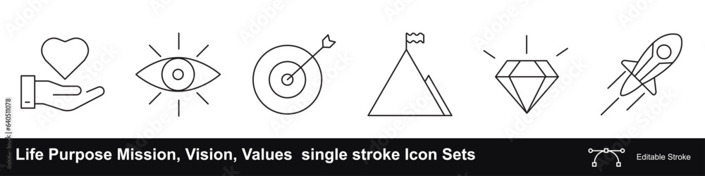 Life Purpose Mission, Vision, Values single stroke vector editable ...