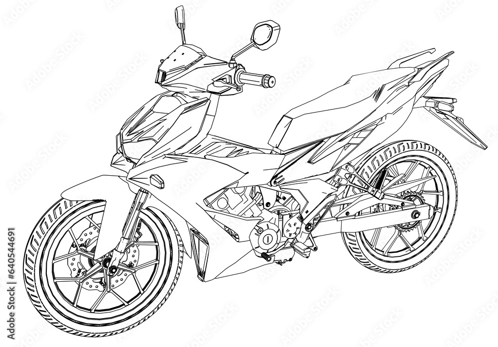 modern underbone motorcycle line art illustration on transparent ...