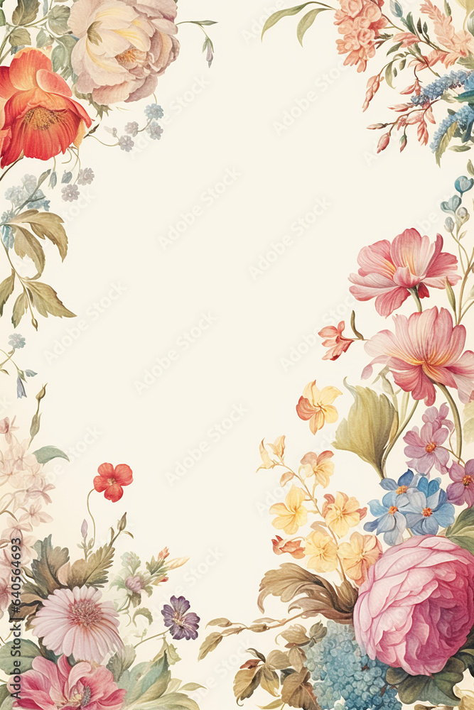 Retro floral art botanical watercolor flowers background for postcard ...