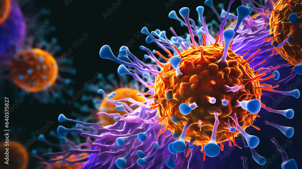 A microscopic view of the SARS-CoV-2 subvariant EG.5.1 Eris, shown in ...