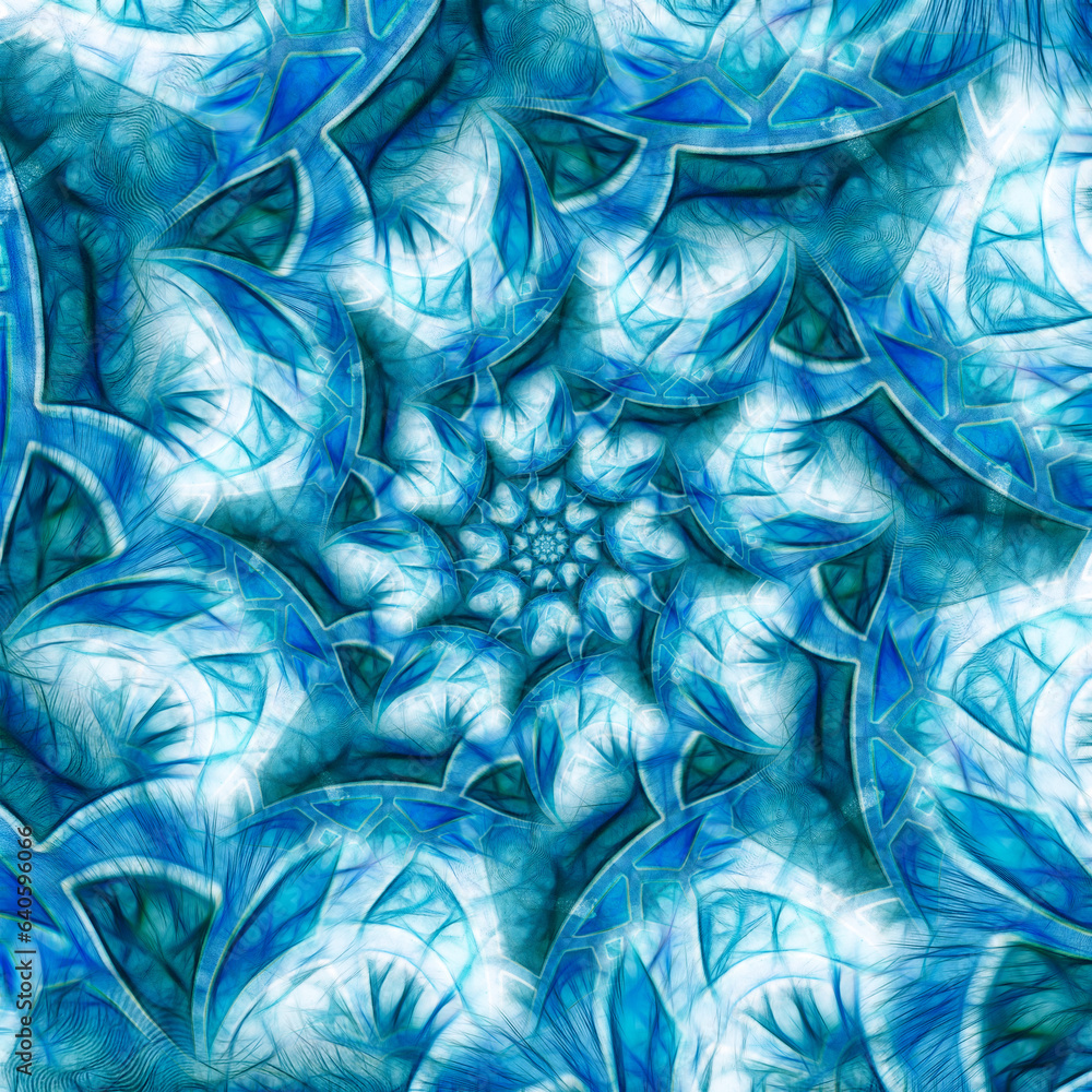 turquoise blue spiraling to central vanishing point on a white ...