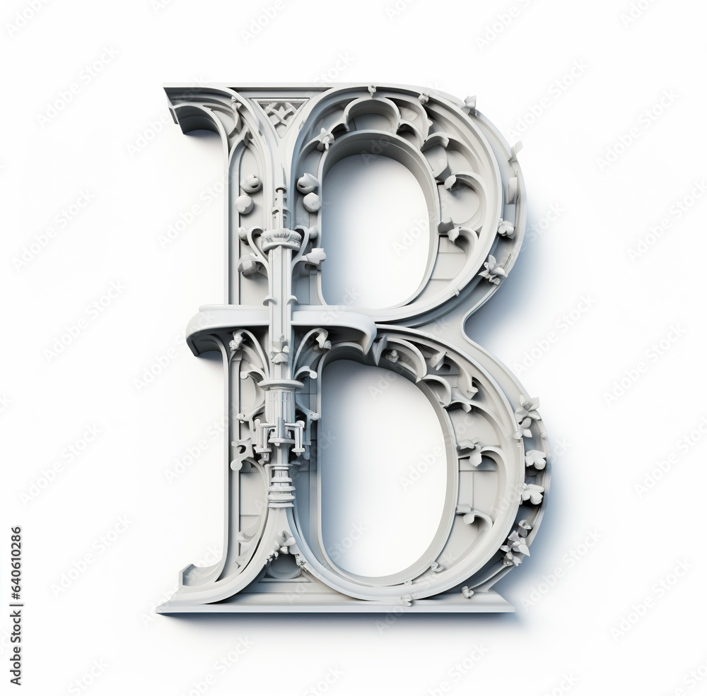 Gothic Cathedral-themed font, 3d render letter b surrounded by Flying ...