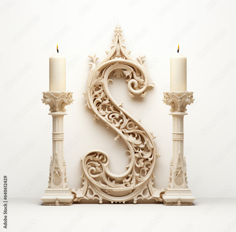 Gothic Cathedral-themed font, 3d render letter s surrounded by Altar ...