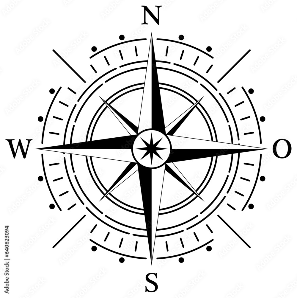 Kompass Rose Vektor mit vier Richtungen und deutscher Osten Bezeichnung ...