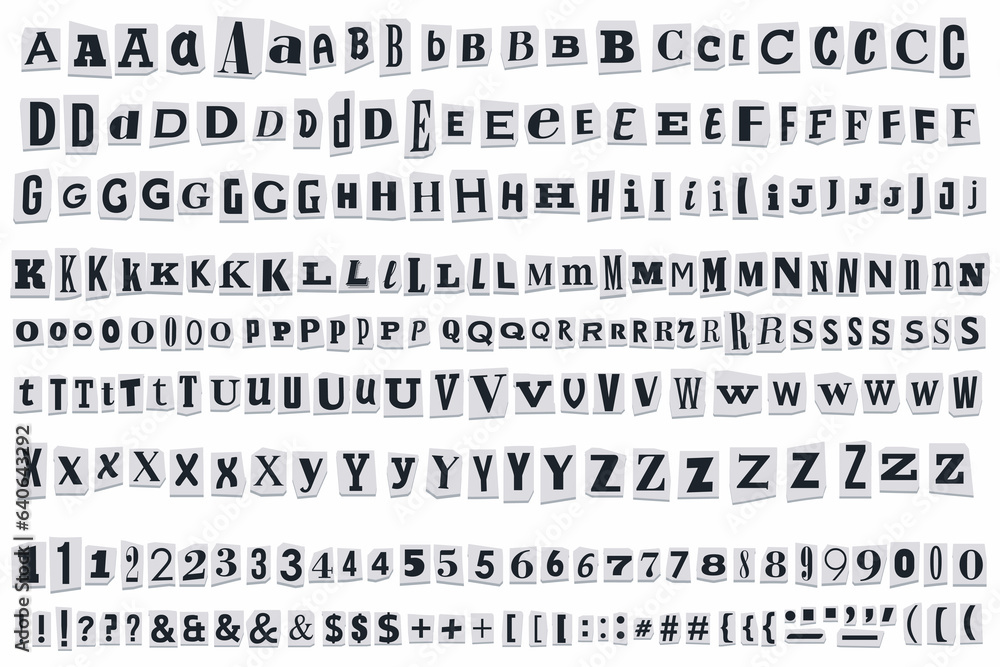Paper Cut out ransom vector letters alphabet. Blackmail or Ransom ...