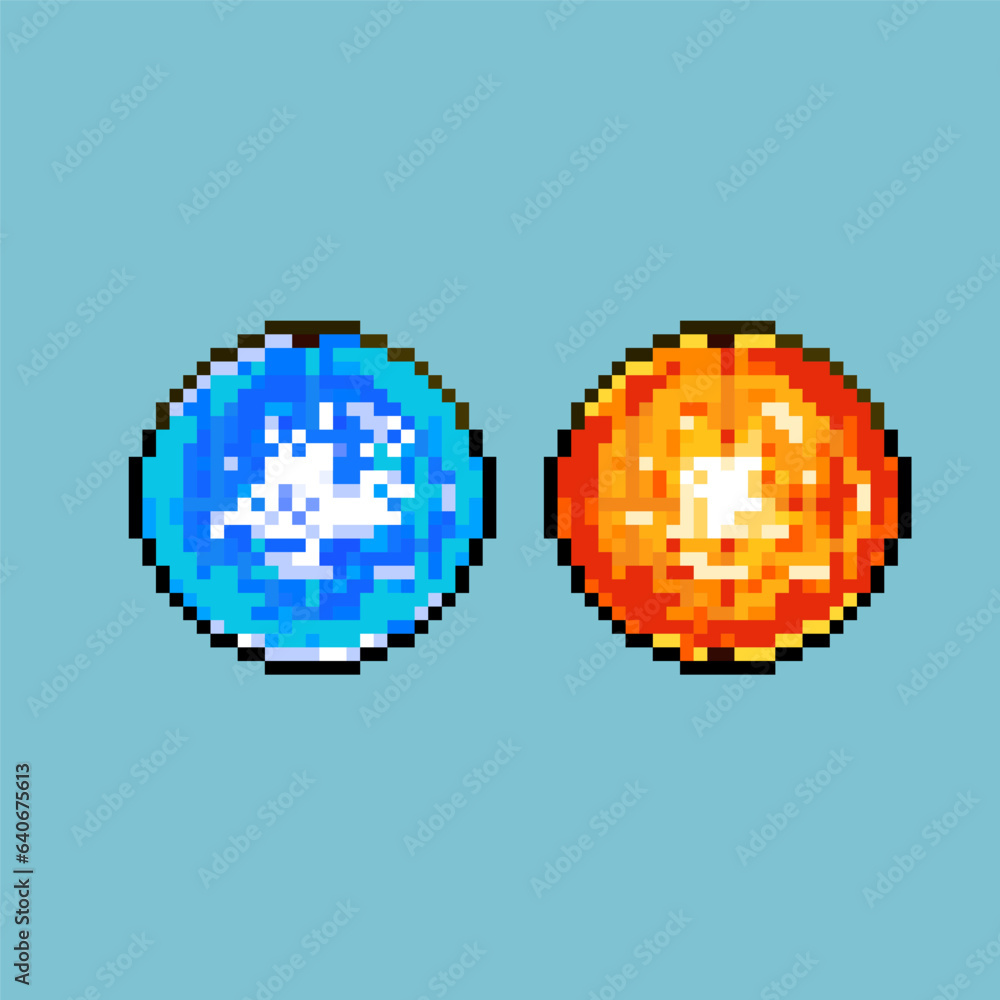 Vector de Stock Pixel art sets of energy ball. Red and blue energy ...