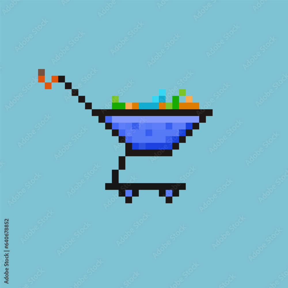 Pixel art of shopping cart icon on pixelated style. Pixel art,8bits ...