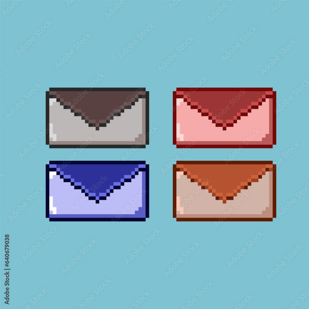Pixel art sets of writing letter mail. White,red,blue,and orange letter ...