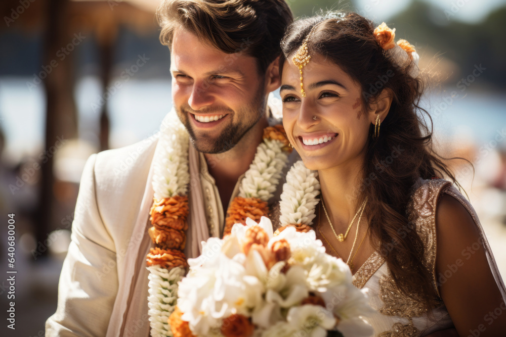 Indian bride and groom at amazing hindu wedding ceremony. Details of traditional indian wedding ...