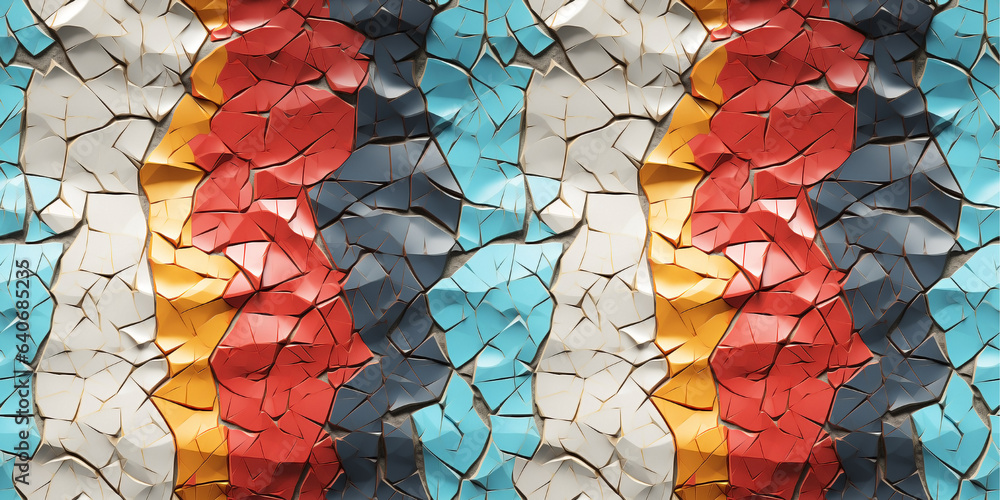Seamless surface displaying cracking and rupture pattern in five colors ...
