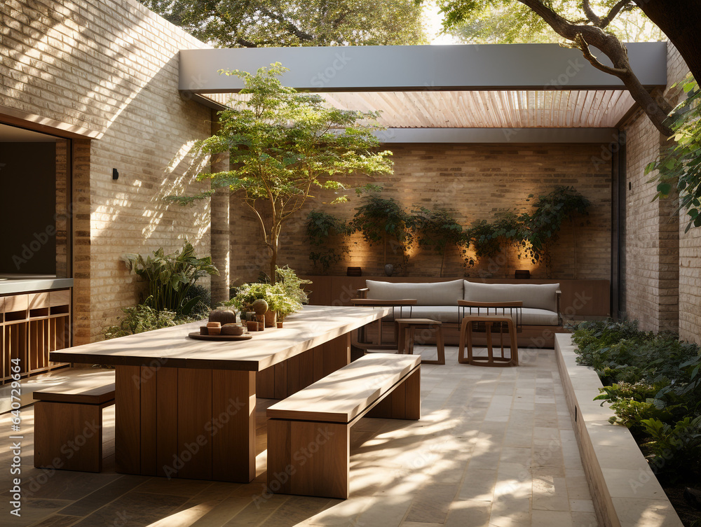 The internal courtyard of a luxury residence has an open air upper ...