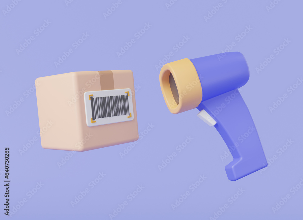 Scanning Barcode with parcel box. Warehouse management system, Product ...