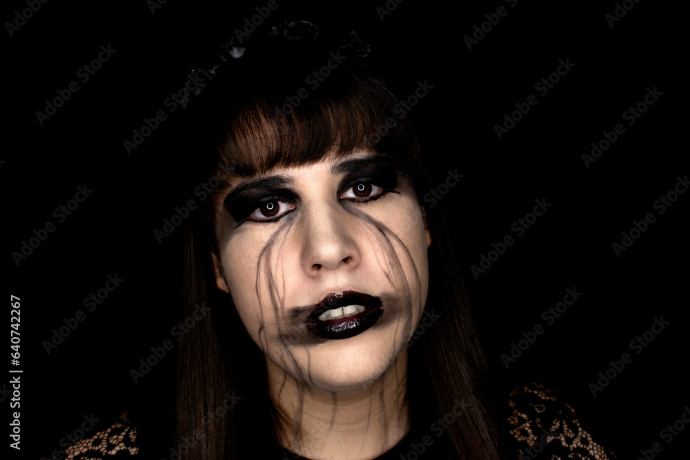 Goth girl crying black tears Stock Photo | Adobe Stock