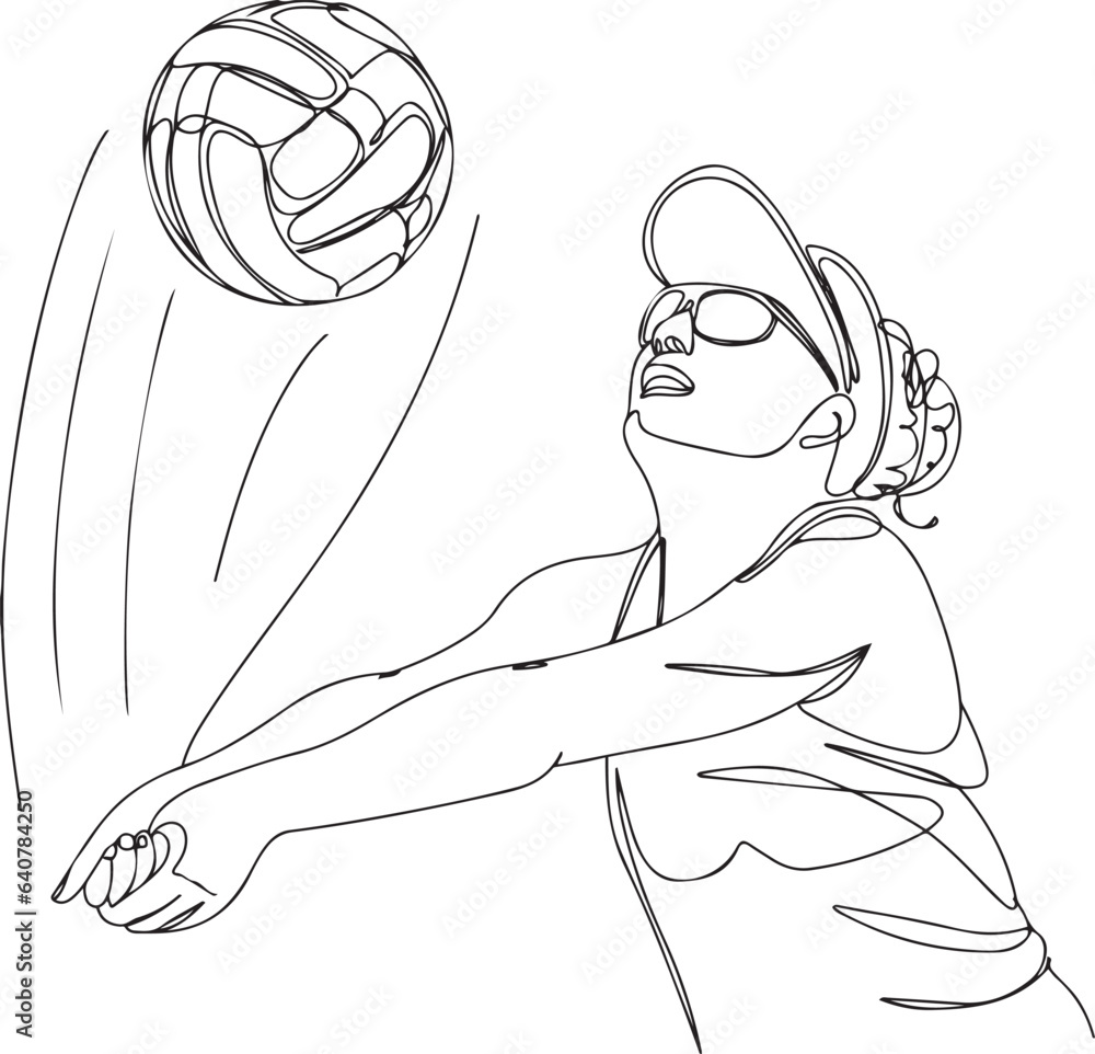 Continuous Line Drawing: Professional Female Volleyball Player on Court ...