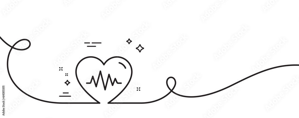 Heartbeat line icon. Continuous one line with curl. Heart pulse sign ...