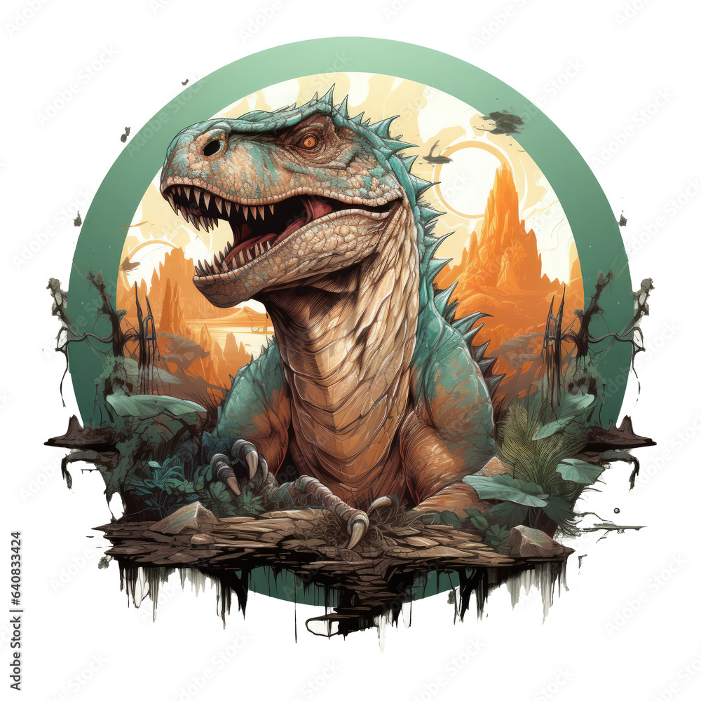 A haunting Dilophosaurus T-shirt design placing the creature within an ...