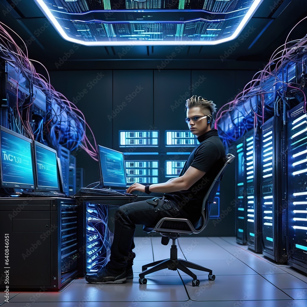 Cutting-edge Vision: Tech Guru in Futuristic Data Center Utilizing ...