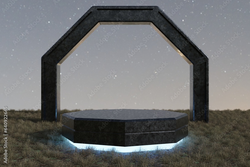 Dark interior concentrate room with fog and mist. industrial wall and ...