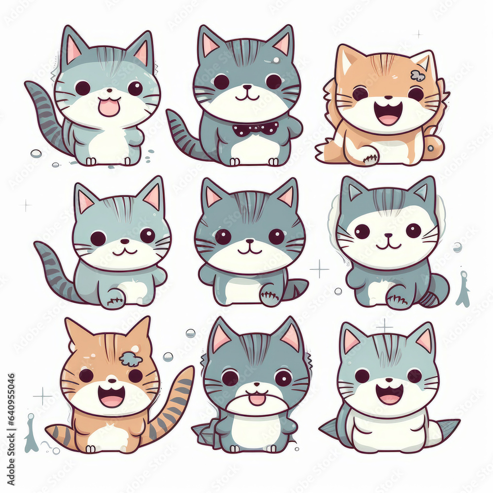 Cute Chibi Clip Art Cats 4k Stock Illustration | Adobe Stock