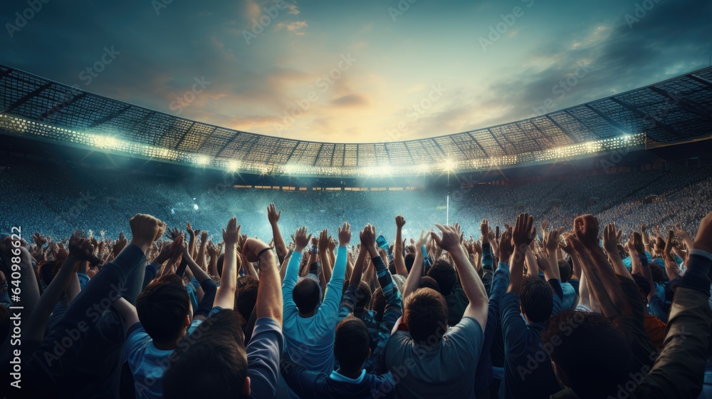 Crowd of sports fans cheering during a match in stadium. Generative AI ...