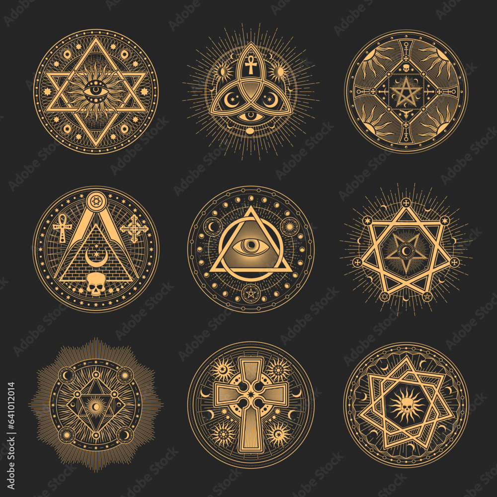 Vector de Stock Occult and esoteric pentagram symbols, mason signs ...