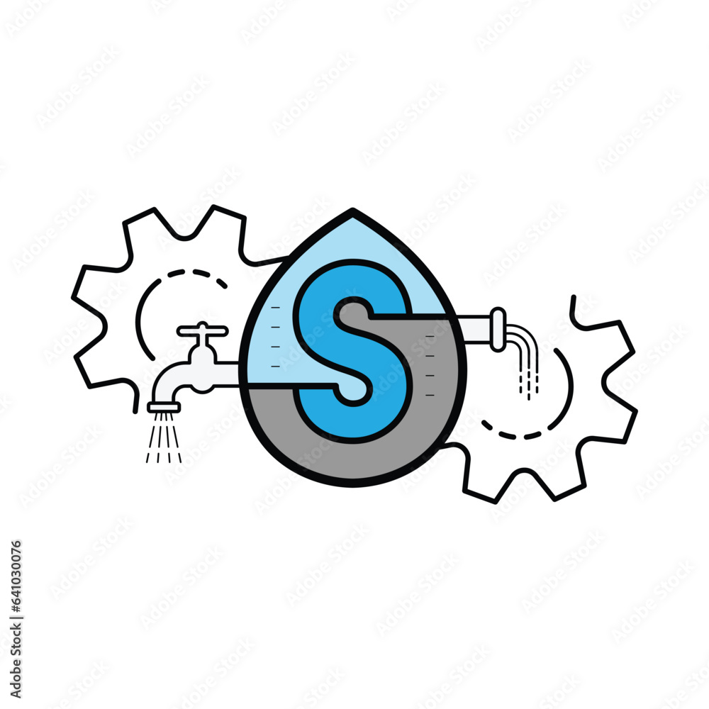 Water drop connect with tap water, sewage and gear icons. Sustainable ...