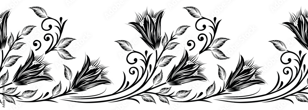 Seamless vector stroke flower border design Stock Vector | Adobe Stock